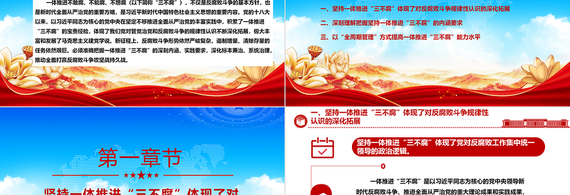 毫不动摇的一体推进不敢腐、不能腐、不想腐 Ppt创意极简风习近平新时代从严治党党建思想微党课课件 Ppt模板 办图网