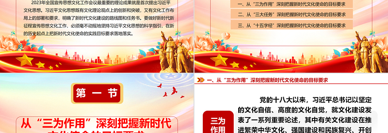 2023深刻把握新时代文化使命的实践目标要求ppt大气党政风毫不动摇地坚持习近平文化思想的科学指引专题党课教育课件 Ppt模板 办图网