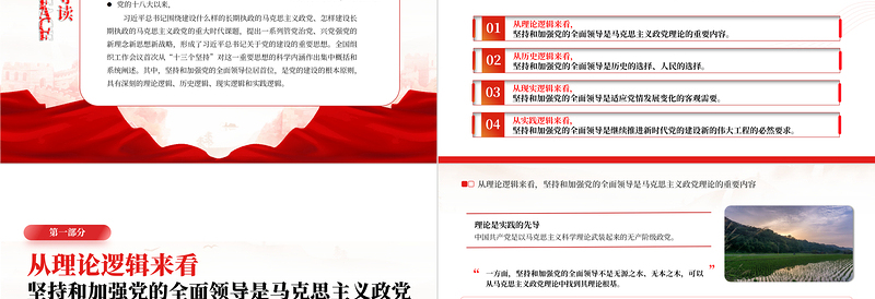 2023深刻认识坚持和加强党的全面领导的四重逻辑ppt党建风深入学习习近平总书记关于党的建设的重要思想专题党课课件免费下载 Ppt模板 办图网